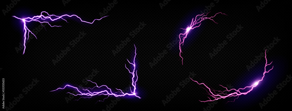 Lightning frames, electric purple thunderbolt rectangular and round ...
