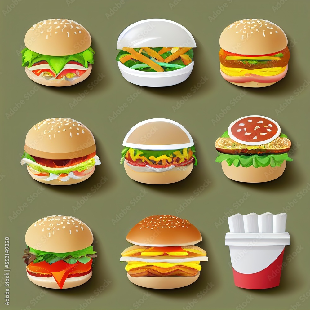Fast food 3d realistic render vector icon set. Pizza, taco, hamburger ...