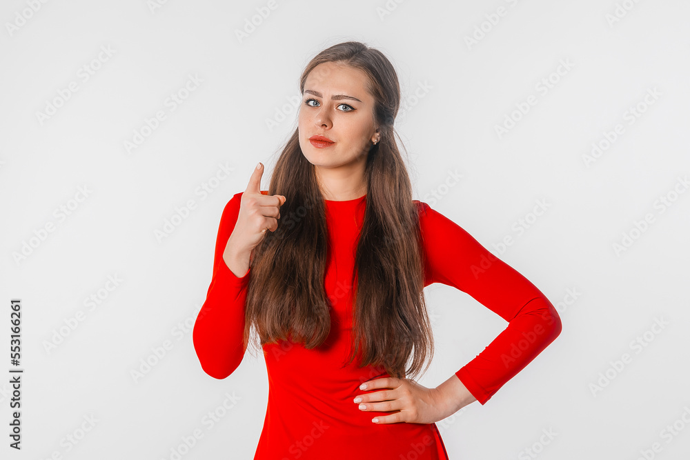 Angry young woman arguing shake index finger, punishing mischief ...