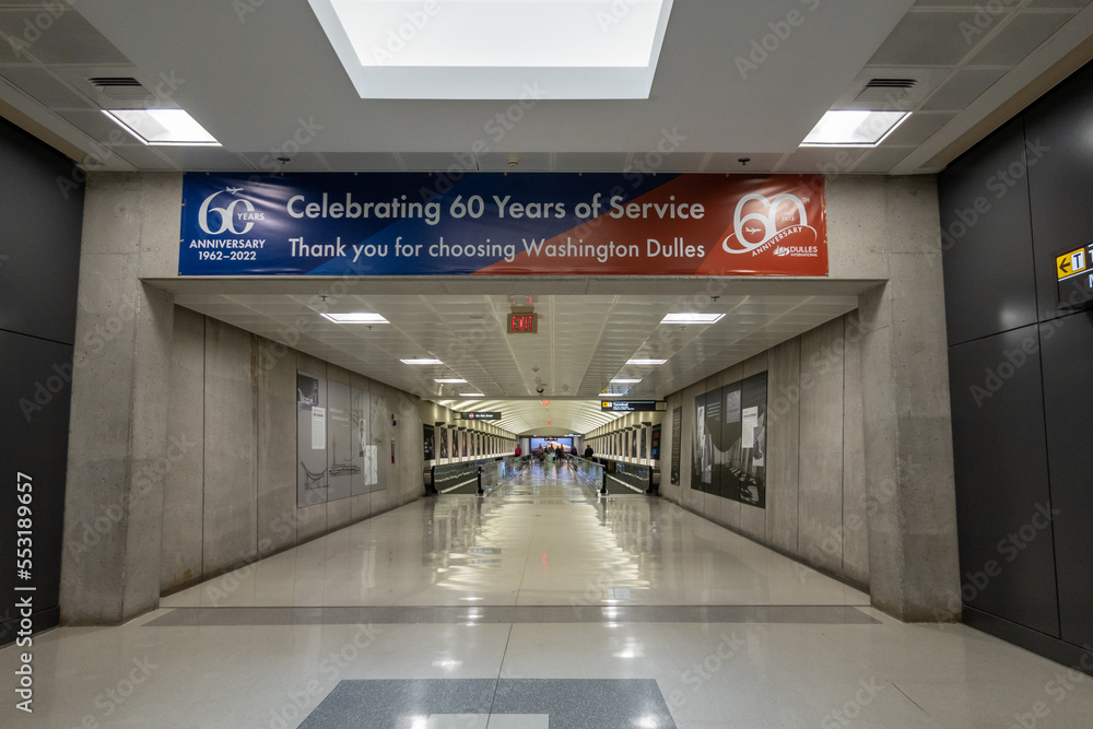 Washington DC, Dulles Airport, USA The corridor of the new Dulles Metro ...