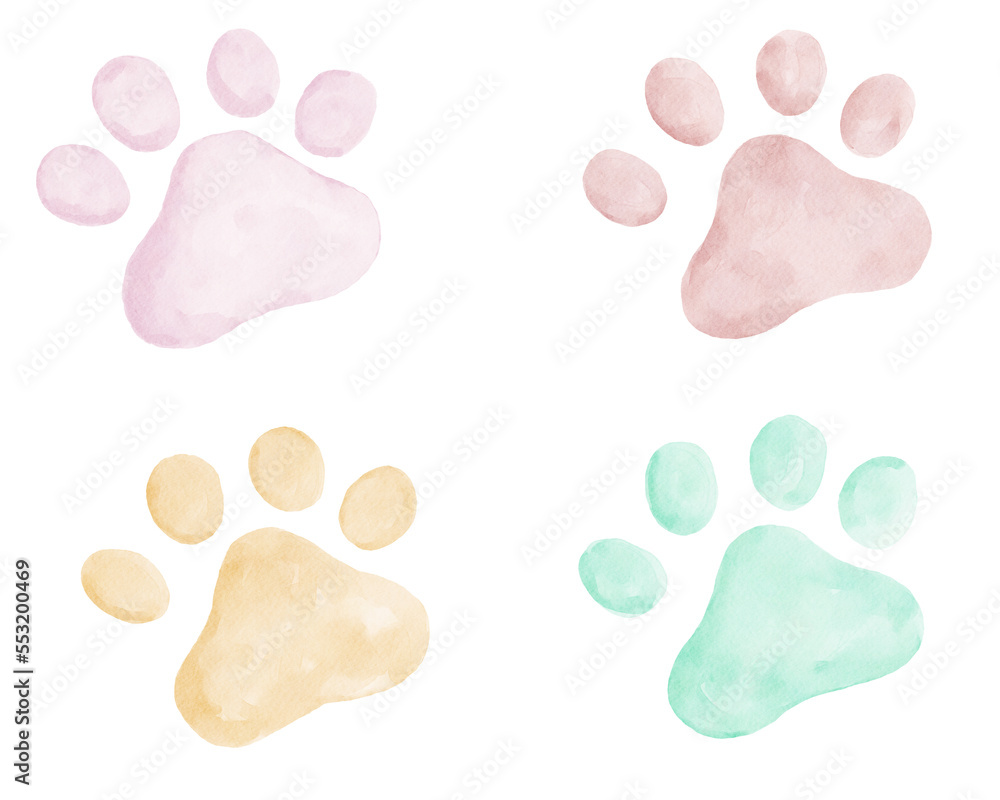 Animal Dog or Cat paws collection in pastel color of pink, brown ...