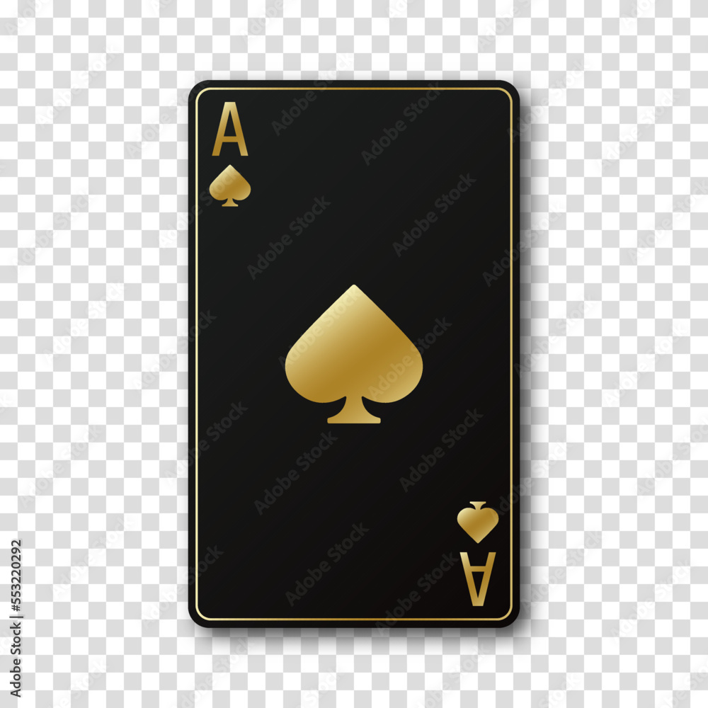 Black and golden playing card Ace with a symbol or sign of spades on a ...