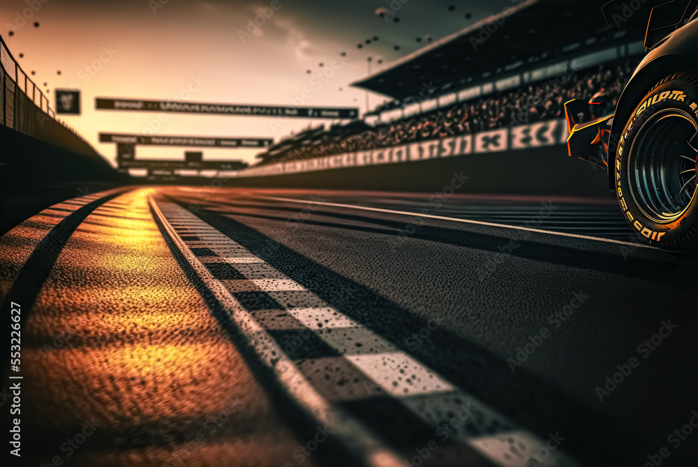 Race Track Arena with Spotlights. Empty Racing track with grandstands ...
