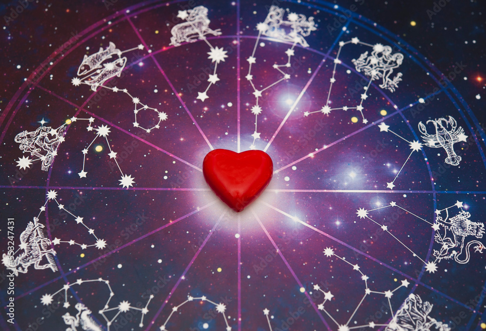 zodiac signs with horoscope and constallation of stars and with red ...