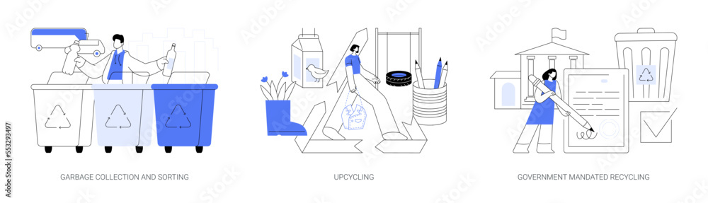Waste collection and recycling problems abstract concept vector ...