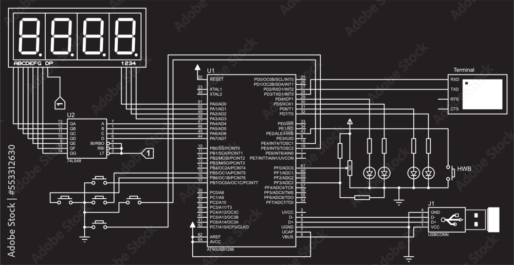 The vector electrical schematic diagram of a digital usb information ...