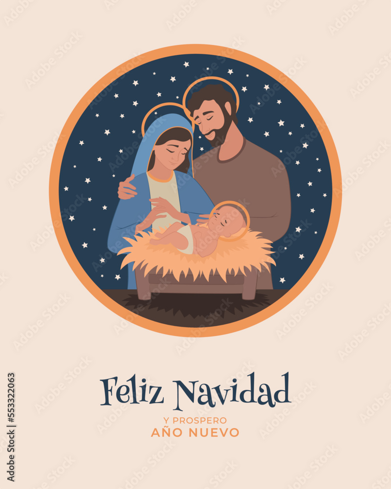 Feliz navidad. Pesebre. Nochebuena. Ilustración de la sagrada familia ...