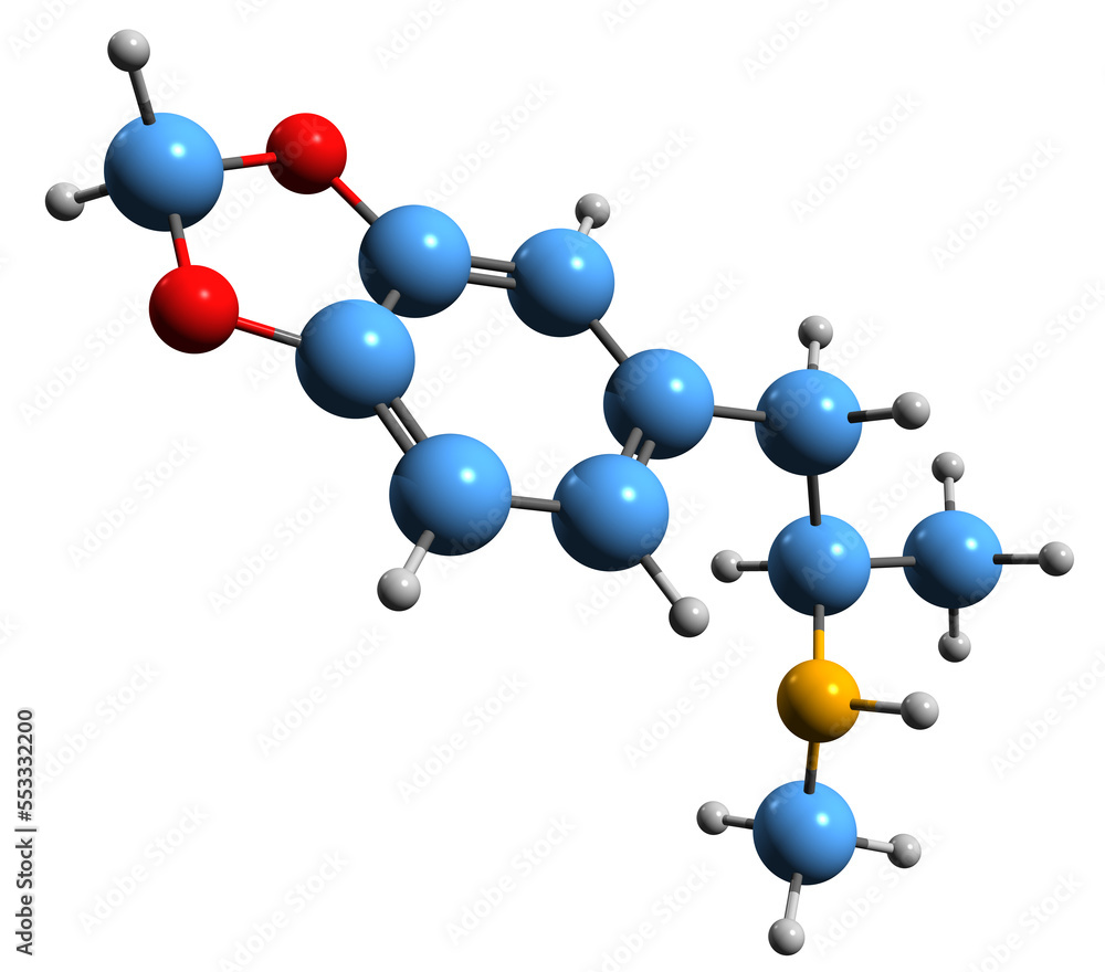 3D image of methylenedioxymethamphetamine skeletal formula - molecular ...