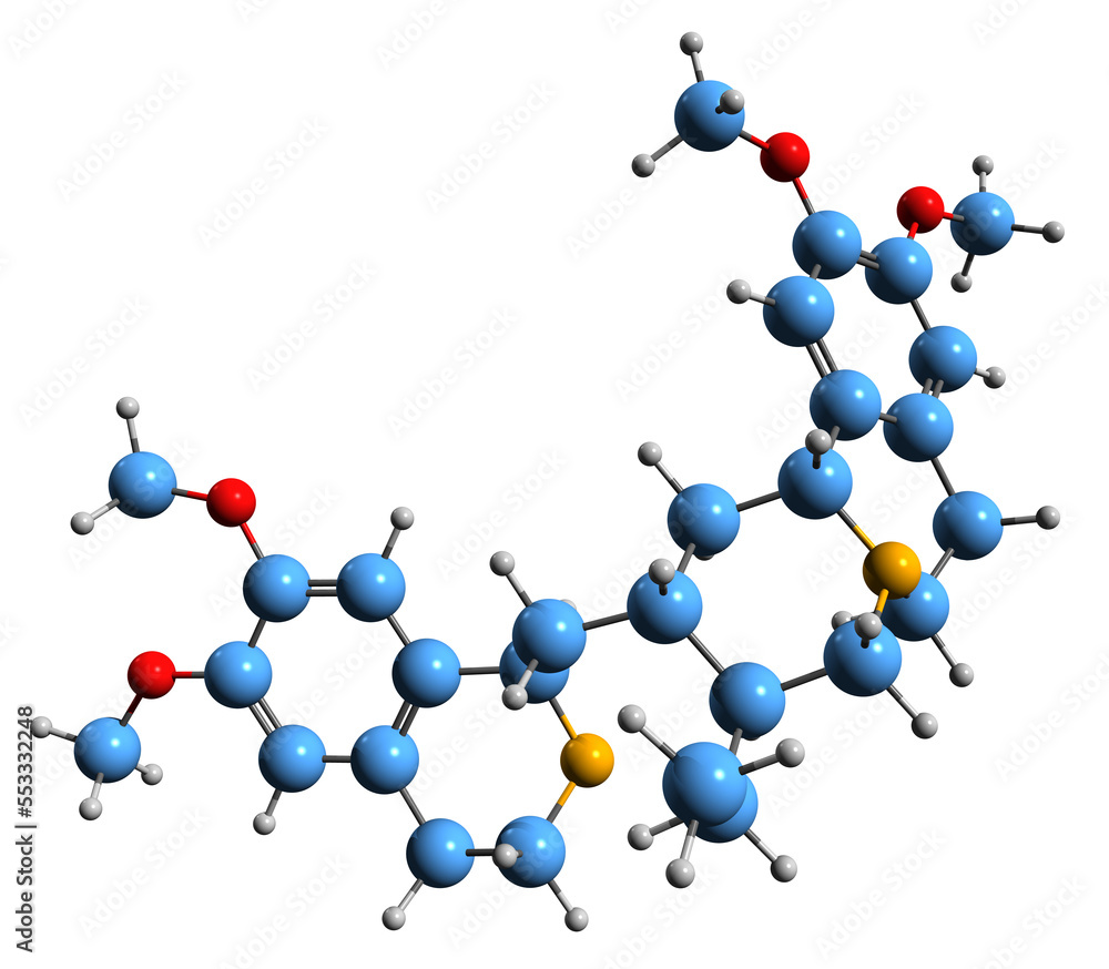 3D image of Emetine skeletal formula - molecular chemical structure of ...