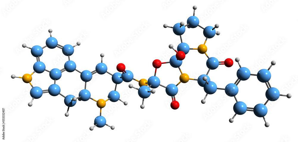 3D image of Ergotamine skeletal formula - molecular chemical structure ...