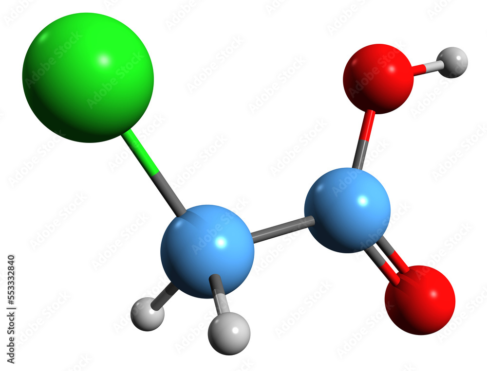 3D image of Chloroacetic acid skeletal formula - molecular chemical ...