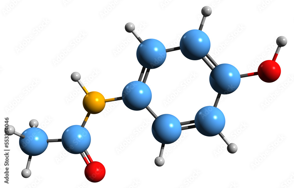 3D image of Paracetamol skeletal formula - molecular chemical structure ...