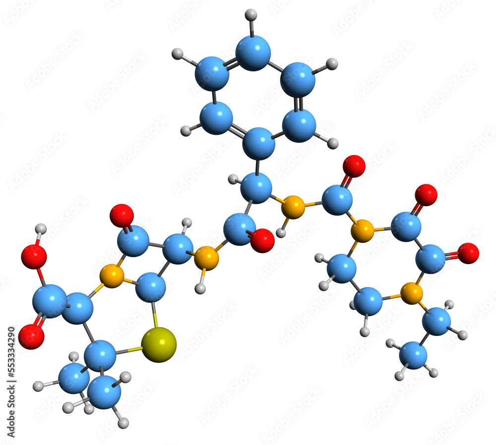 3D image of Piperacillin skeletal formula - molecular chemical ...
