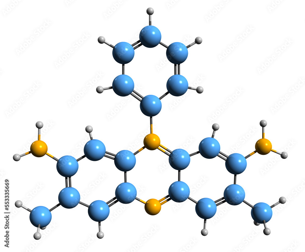3D image of Safranin skeletal formula - molecular chemical structure of ...