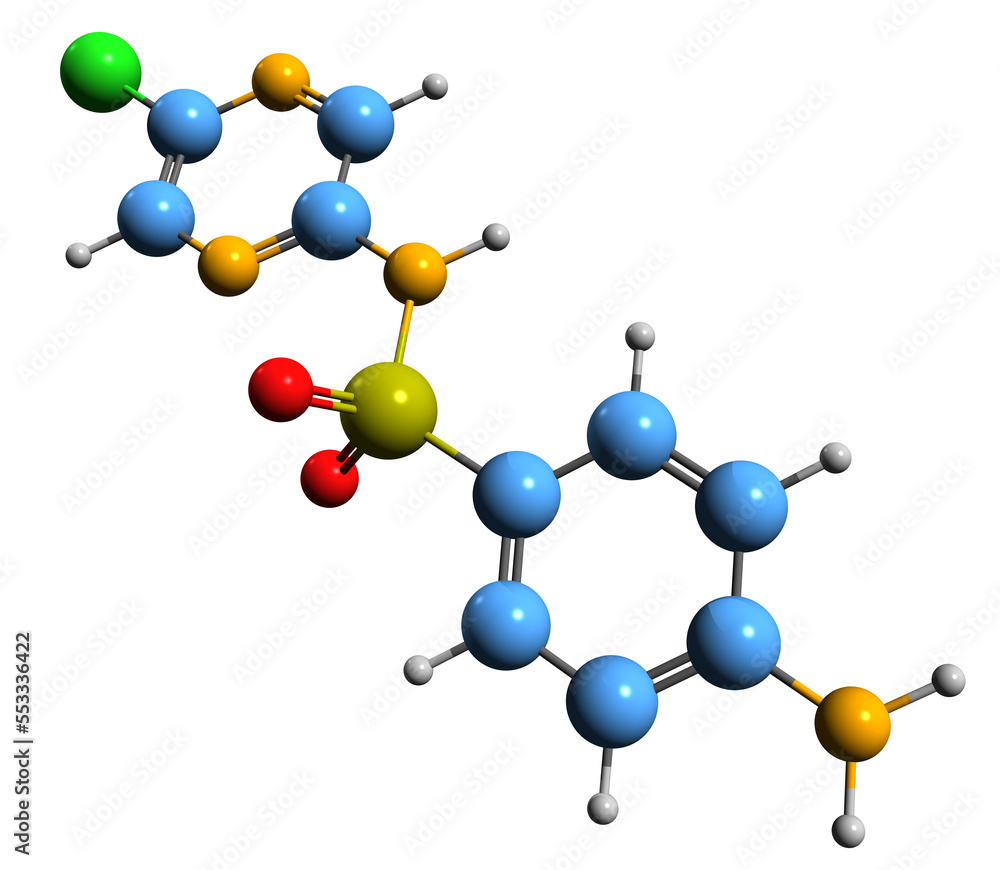 3D image of Sulfachloropyrazine skeletal formula - molecular chemical ...