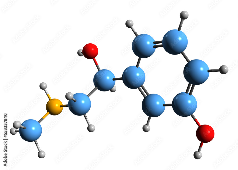 3D image of Phenylephrine skeletal formula - molecular chemical ...