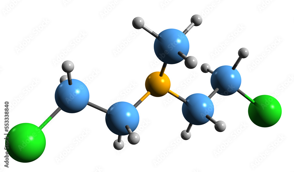 3D image of Mechlorethamine skeletal formula - molecular chemical ...