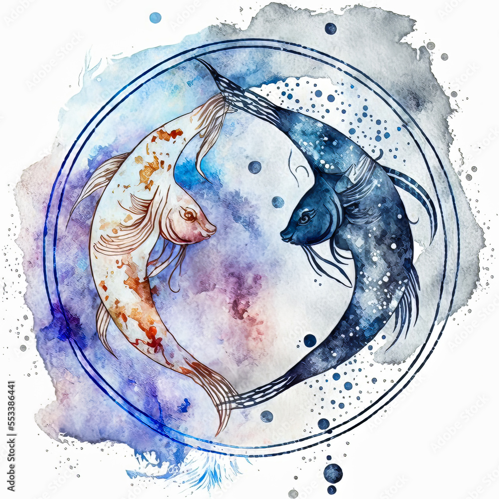 Delicate illustration of an astrological sign of Pisces, in soft pastel ...