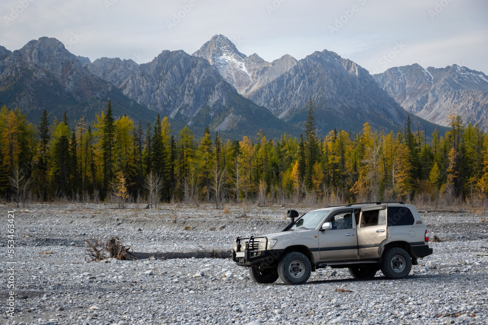 Khovsgol, Mongolia - September, 2022 - SUV car driving into hunting ...