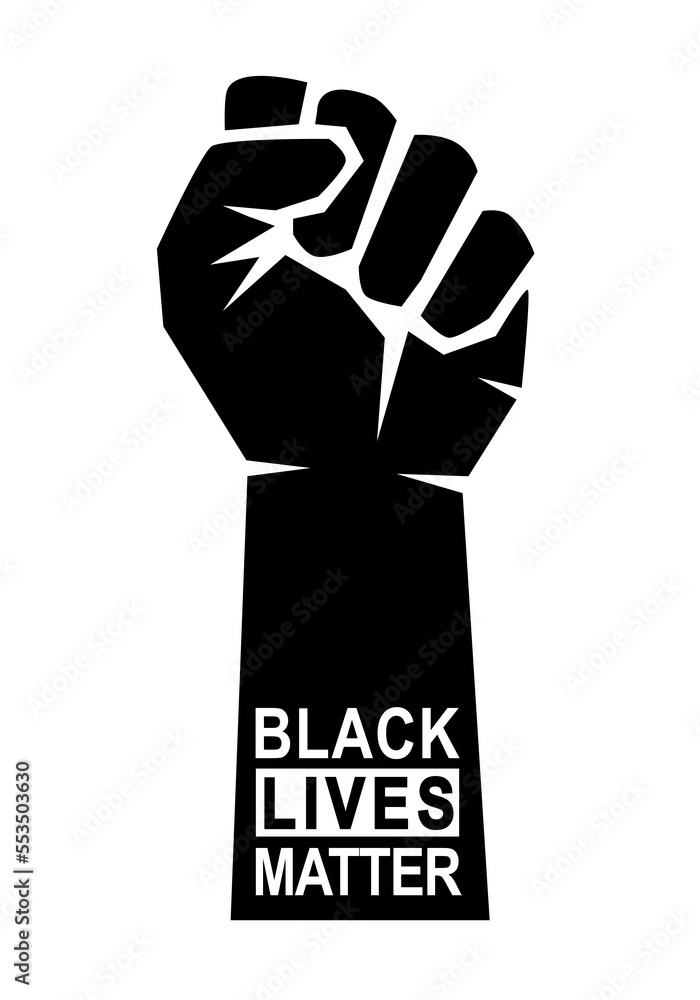 Black lives matter, fist fighting against racism, illustration over a ...