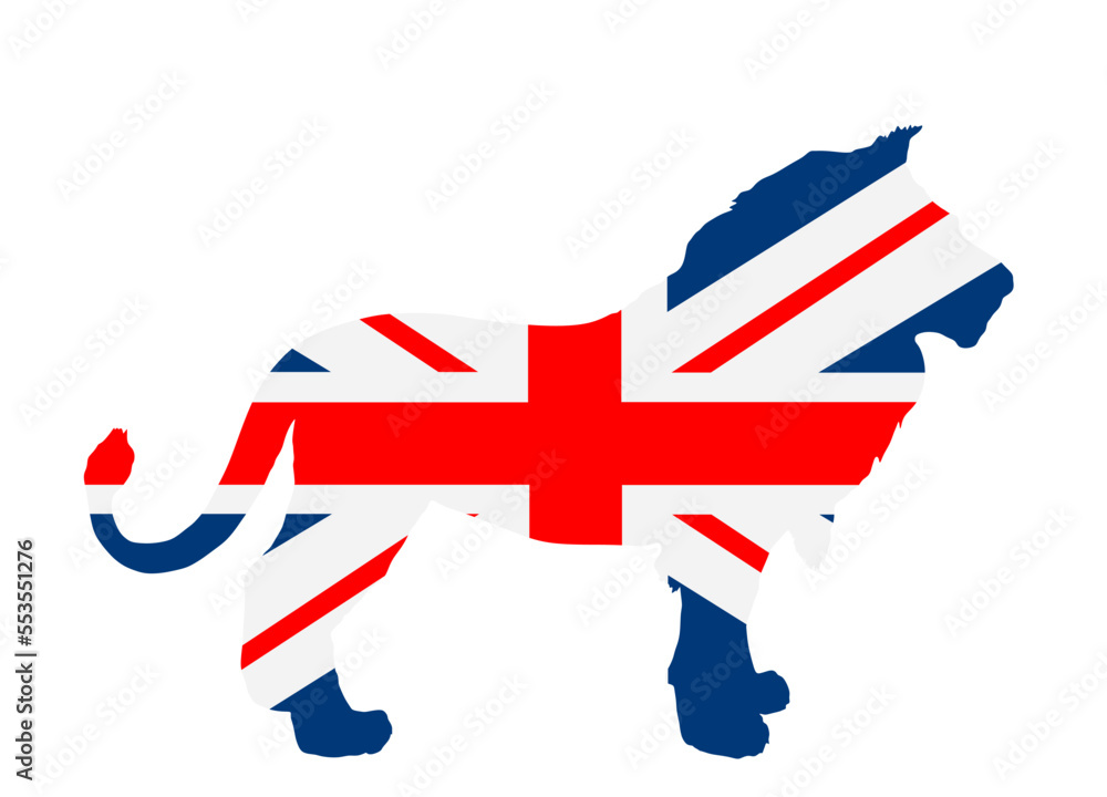 Great Britain flag over lion national animal symbol vector silhouette ...