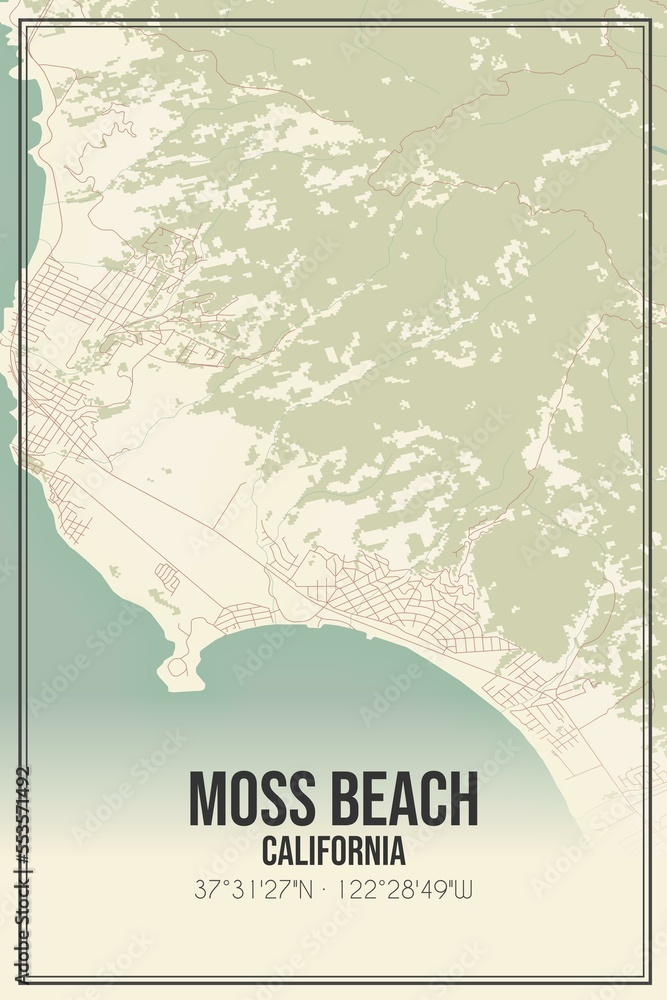 Ilustración de Stock Retro US city map of Moss Beach, California ...