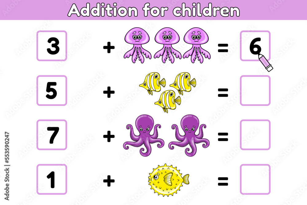 Math game for kids. Addition task for preschool and school children ...
