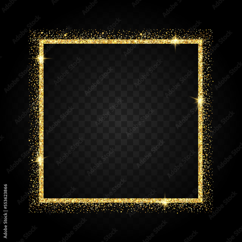 gold glitter square frame with shining star vector illustration ...