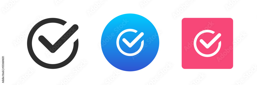 Approved check mark done success vote confirmation icon set vector flat ...