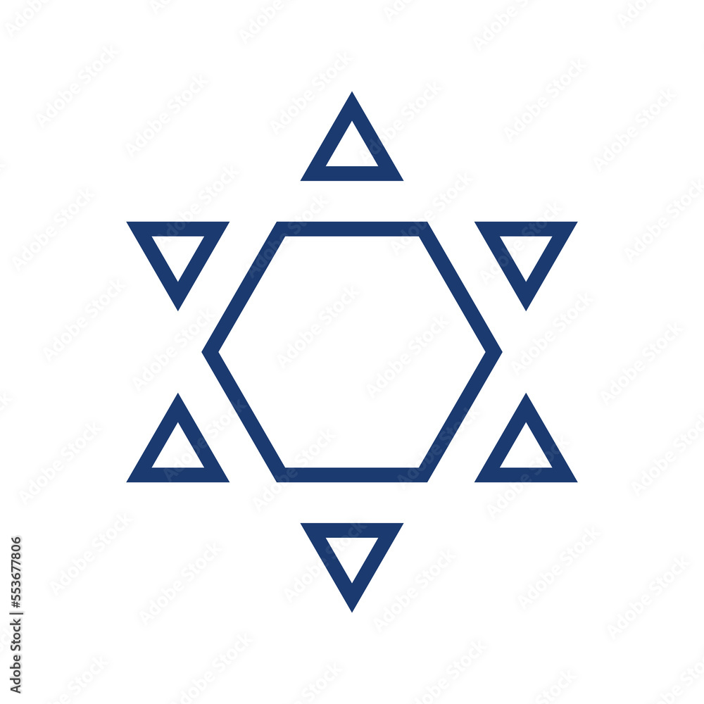 six-pointed star from hexagon and triangles in outline style. Jewish ...