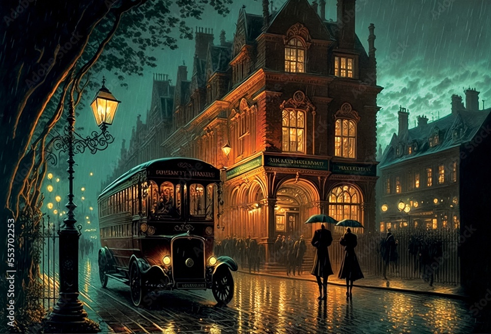 Old European street cityscape, historical city landscape, night city in ...