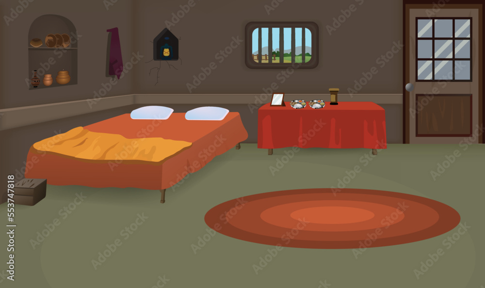 Village room inside cartoon background vector artwork poor room ...