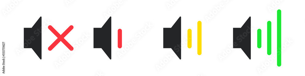Volume level icon set. Different colorful levels from low to high and ...
