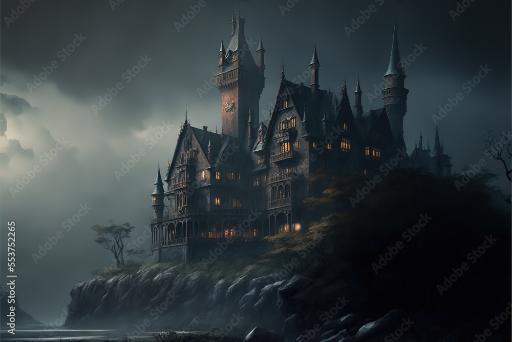 Ilustración de Stock medieval, dark fantasy, gothic, haunted castle, magical, elven, art ...