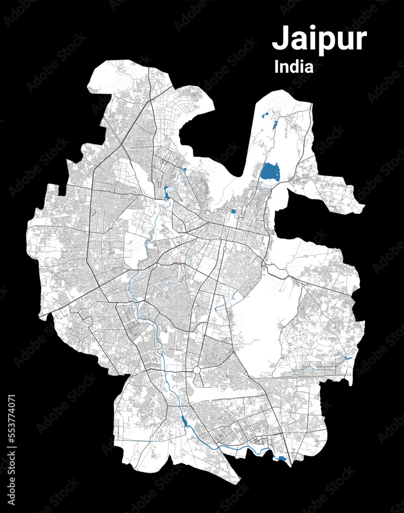 Jaipur map. Detailed map of Jaipur city administrative area. Cityscape ...