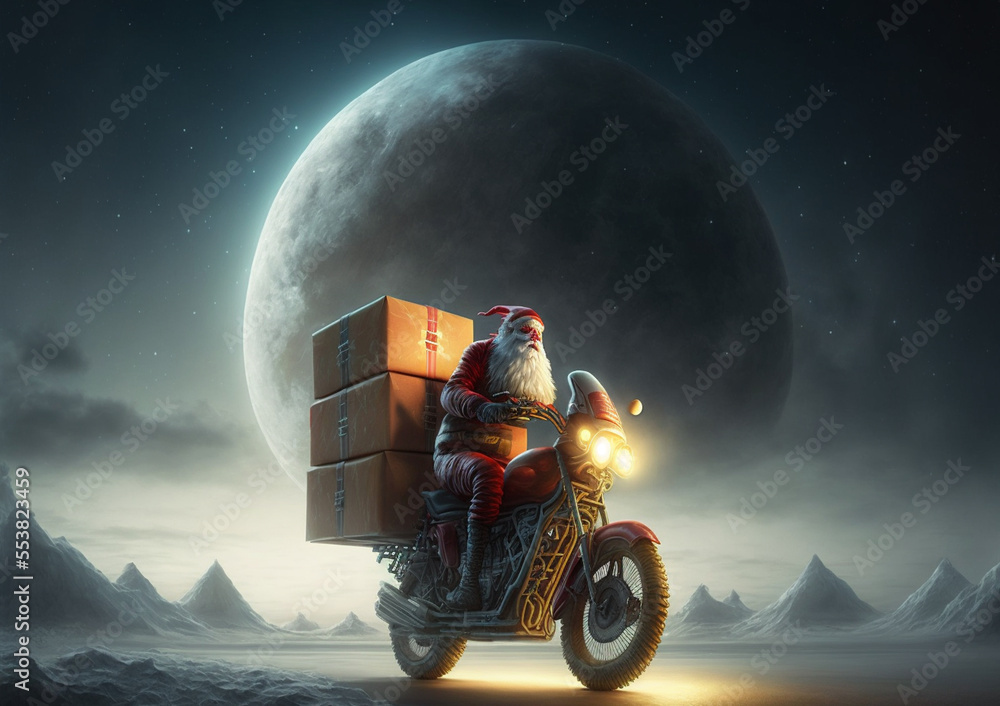 Illustration of Cyberpunk Santa Claus with white beard delivering ...