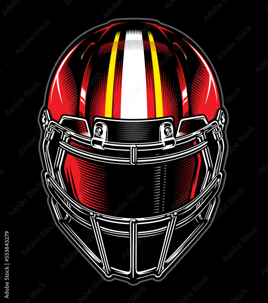 Football helmet illustration front view red Stock Vector | Adobe Stock