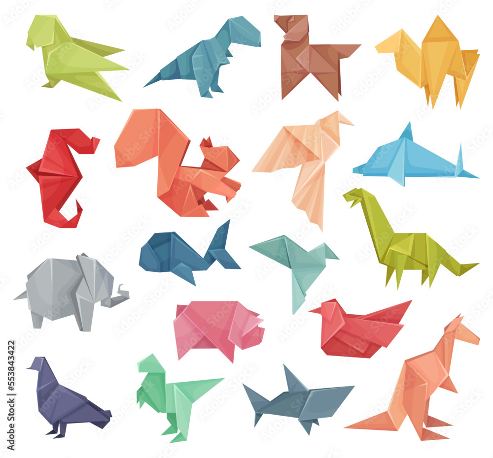 Japanese Origami Folded Paper Figure Big Vector Set Stock Vector ...