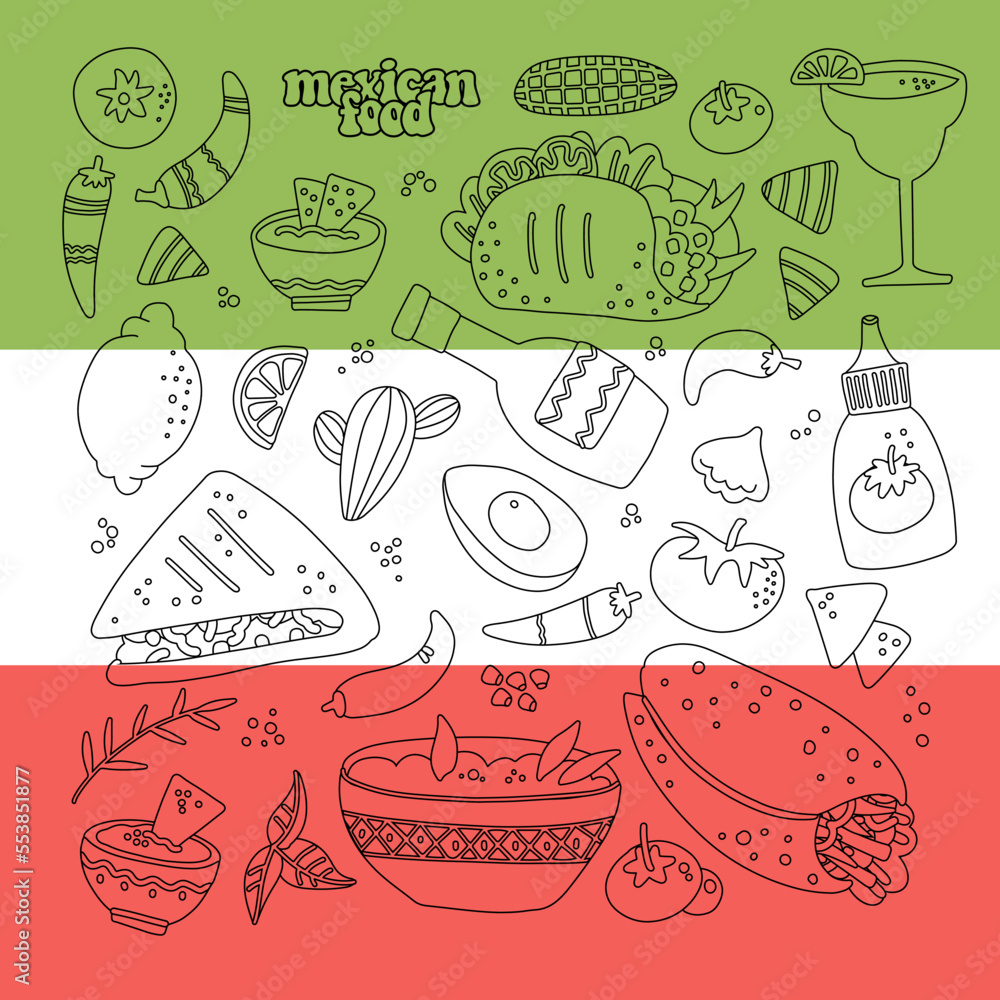 Set of Mexican traditional food. Cuisine mexicaine collection. Simple ...