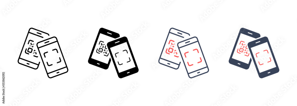 Scan Qr Code On Smartphone Line And Silhouette Icon Set Payment Scanner In Mobile Phone