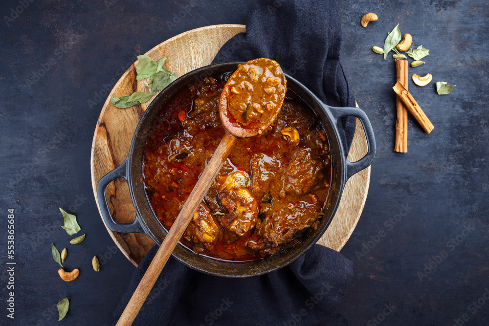 Traditional spicy Indian chicken Madras curry Rogan Josh with ...