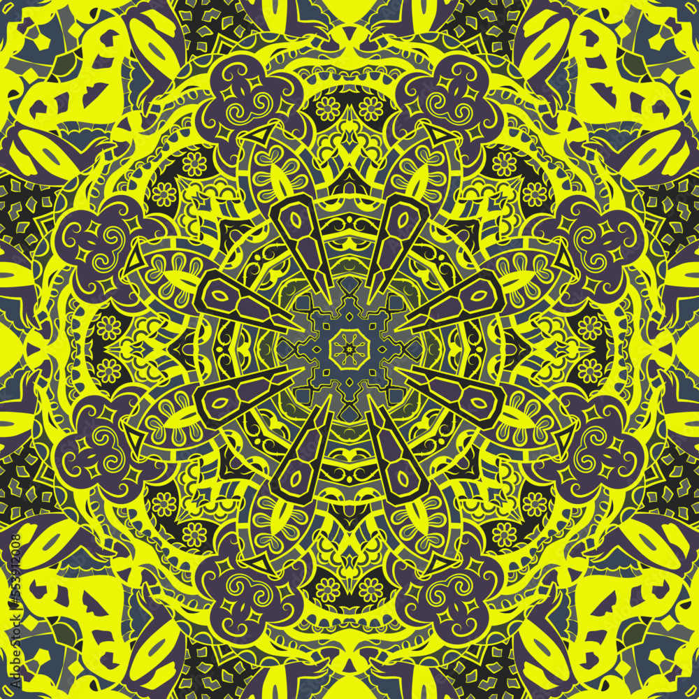 Seamless tile texture. Tracery mehndi design image. Dark toxic colors ...