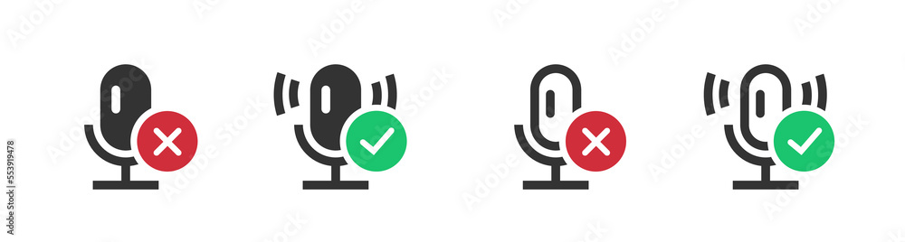 Mute microphone icon vector or mic on off unmute ui record speaker ...