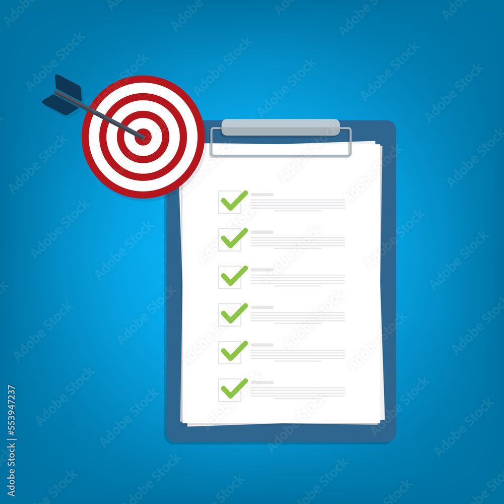 Assignment target. Clipboard, checklist. Project task management and effective time. Check list ...