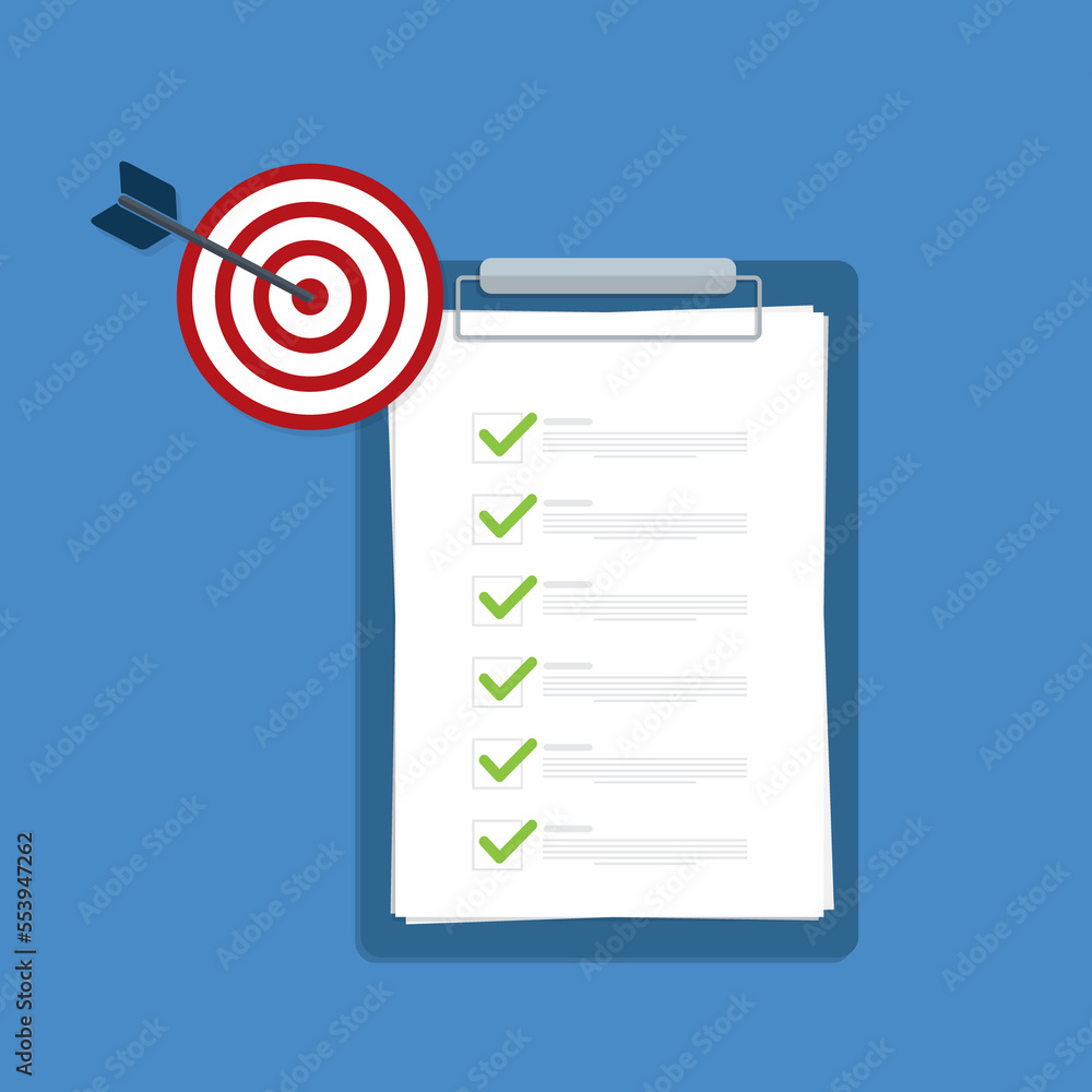 Assignment target. Clipboard, checklist. Project task management and effective time. Check list ...
