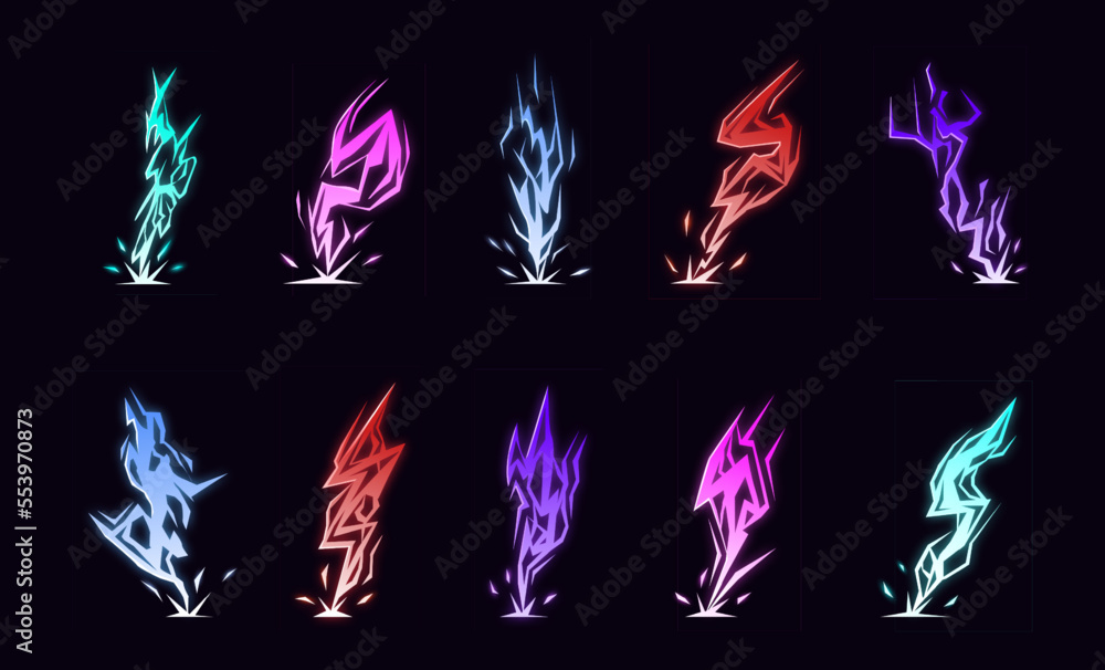 Cartoon lightning effect. Sprite sheet of lightning strike. Animation ...