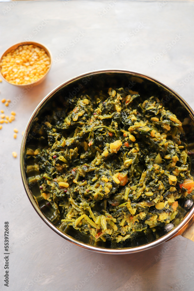 Palak and Moong dal sabzi. also known as spinach and lentil curry ...