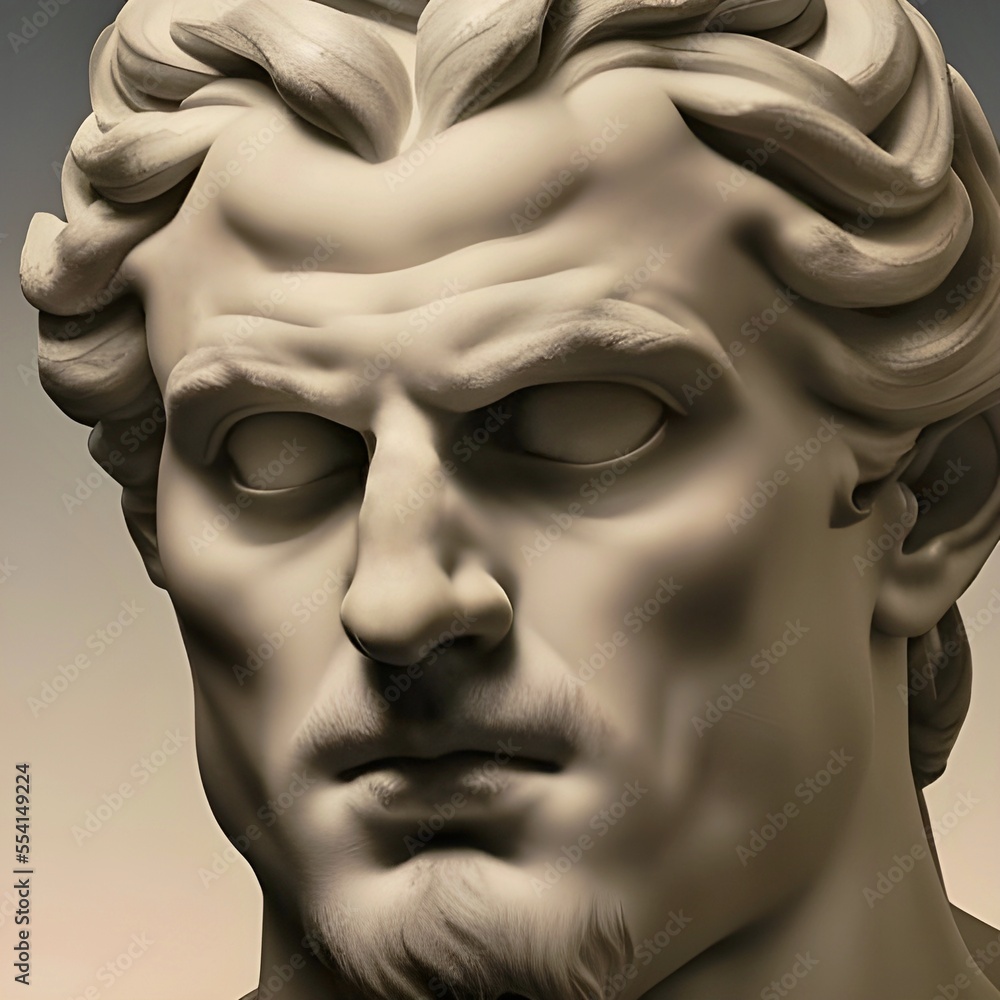Generative AI image featuring a white marble Greek statue bust of a ...