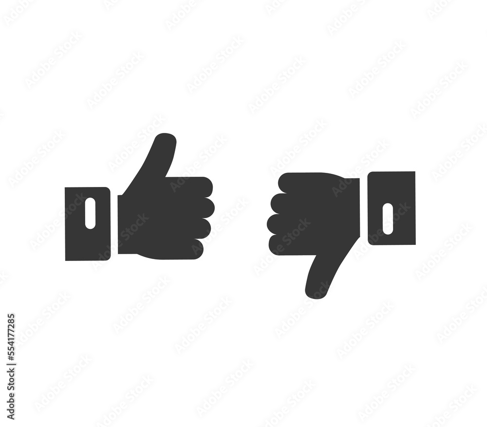 Thumb up down icon or good bad like dislike simple hand pictogram black ...
