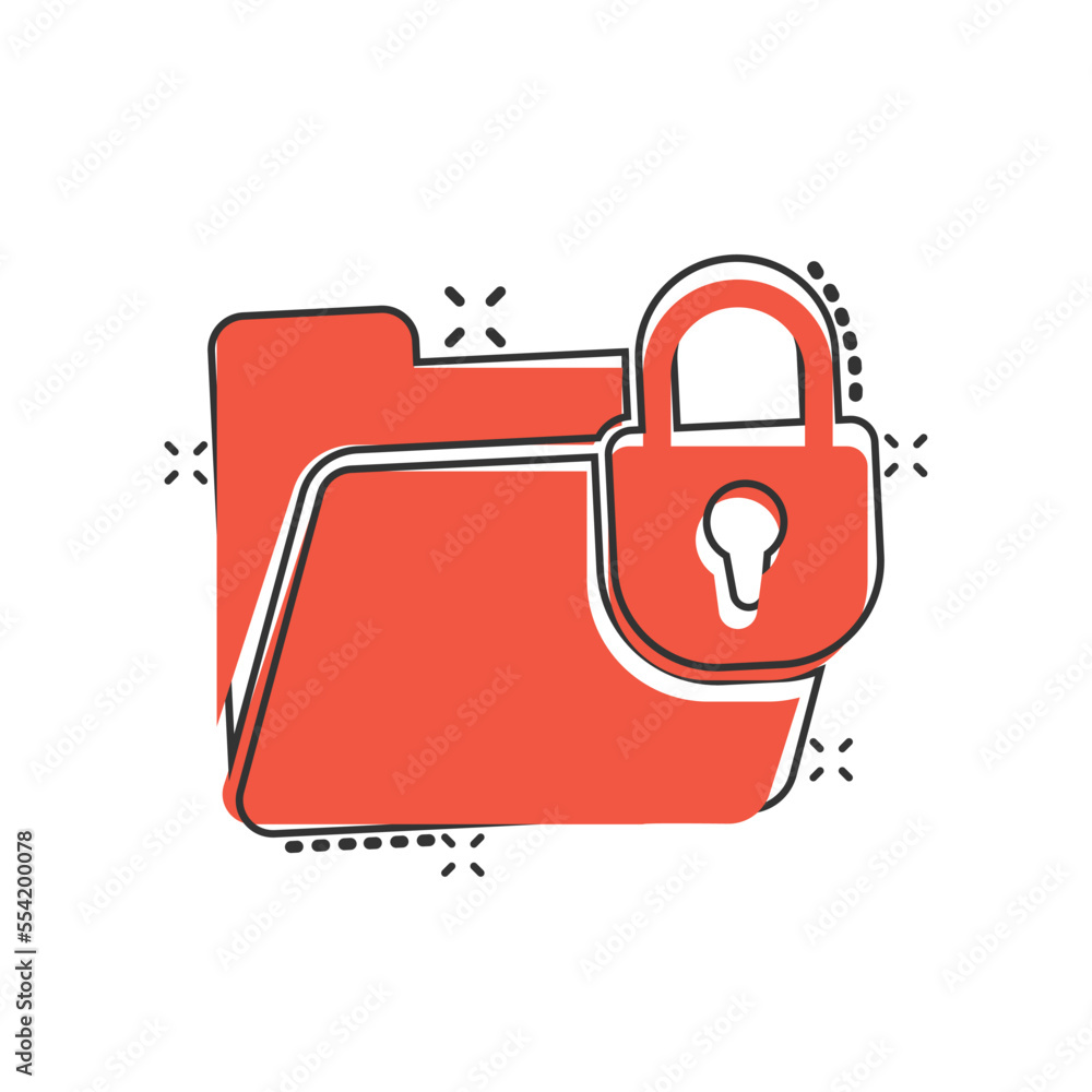 Files folder permission icon in comic style. Document access cartoon ...